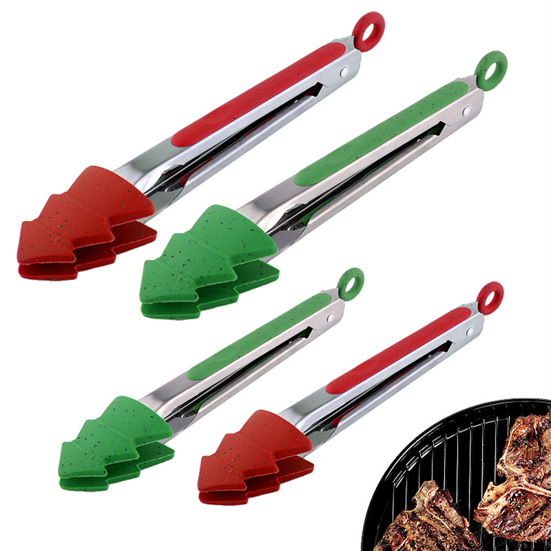 Christmas Tree-Shaped BBQ Food Tongs Silicone Head... – Grandado