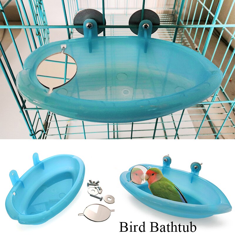 Pet Bird Bath Cage Parrot Bathtub With Mirror Bird... – Grandado