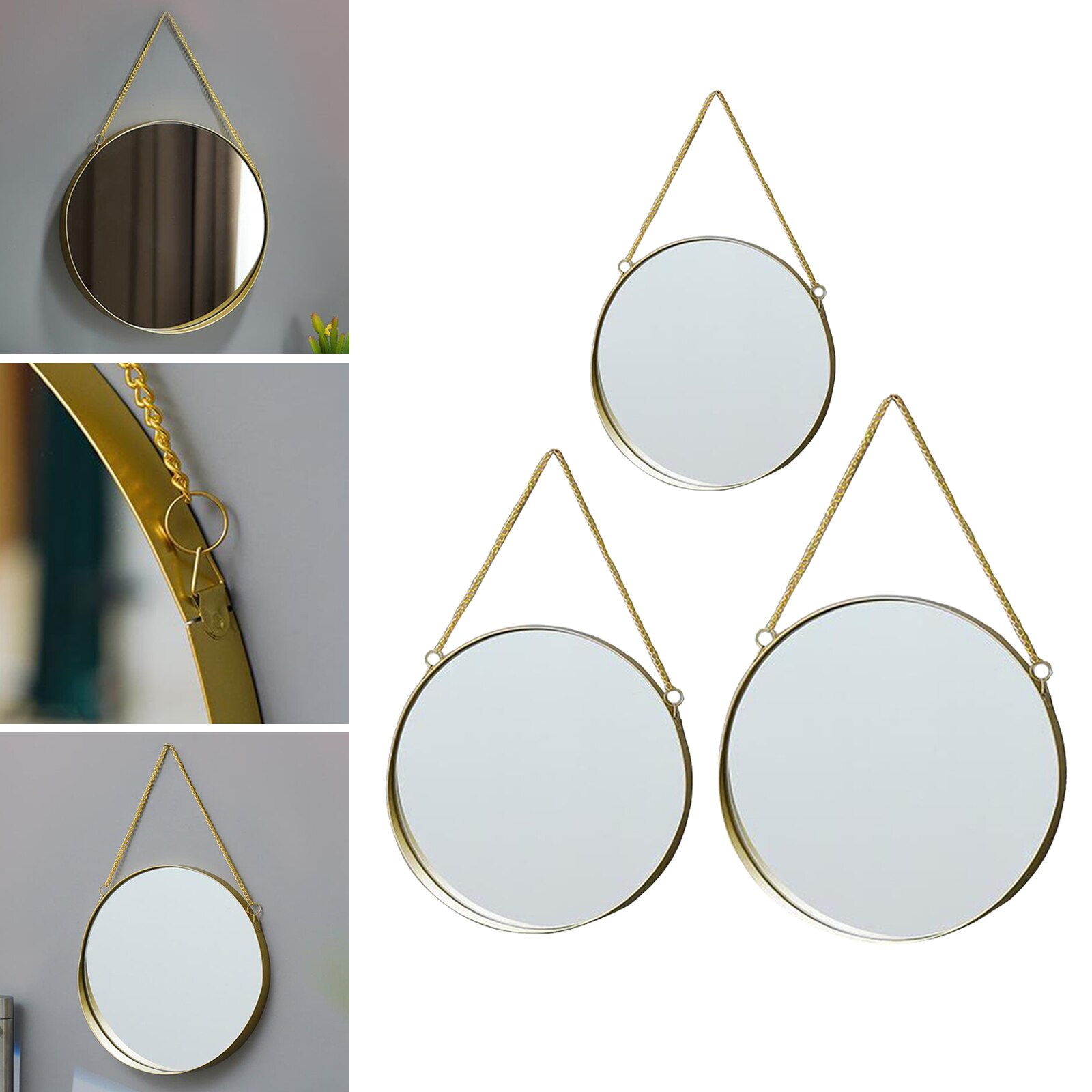 Nordic Metal Makeup Mirror Wall Hanging Gold Color... – Vicedeal