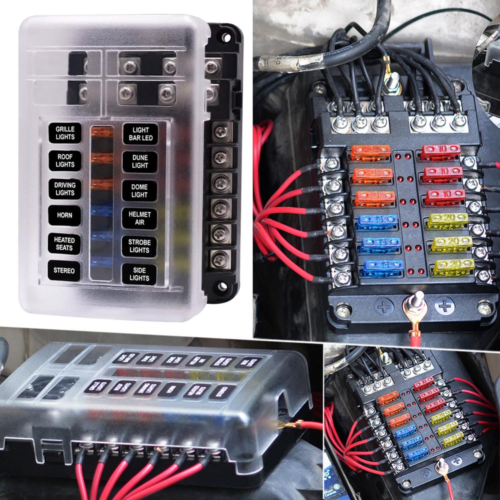 12 Way Blade Fuse Box Block Holder LED Indicator A... – Grandado