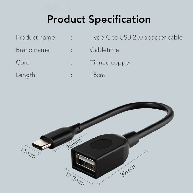 Cabletime Usb Otg Adapter Data Sync Type C Naar US... – Grandado