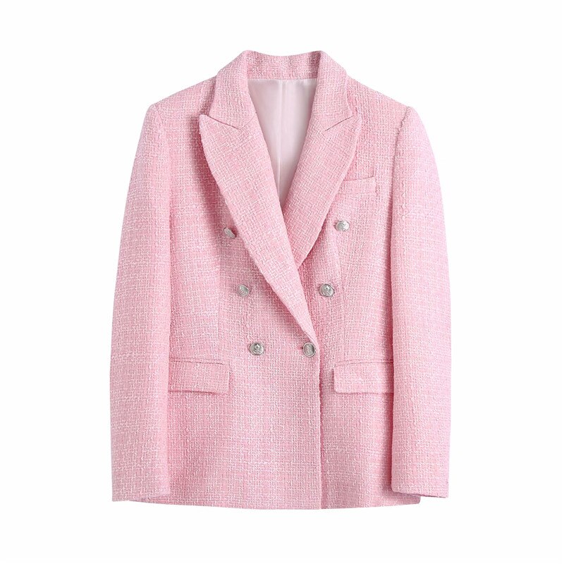 British Style Pink Tweed Jacket Coat Double Breast... – Grandado