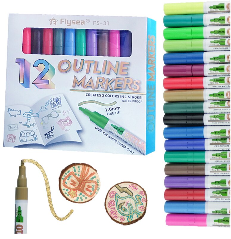 Double Line Outline Pens Doodle Outline Markers Pe... – Vicedeal