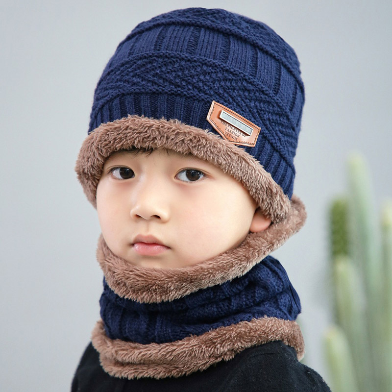 Autumn and winter children's knitted hat bib two-p... – Grandado
