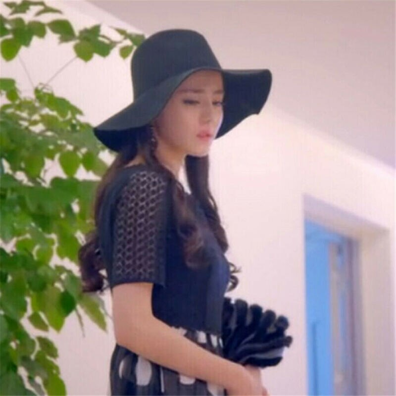 Wide Large Brim Wool Felt Cap Summer Beach Women L... – Grandado