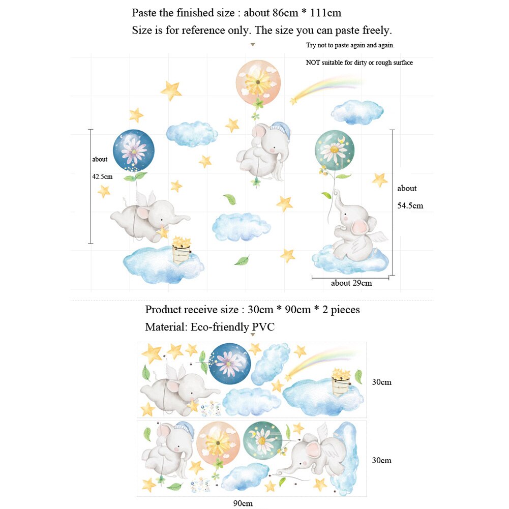 Tecknad ballong elefant väggdekor barnrum baby sov... – Grandado