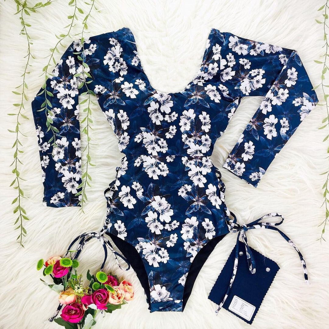 One Piece Swimsuit Long Sleeve Swimwear Women Prin... – Grandado