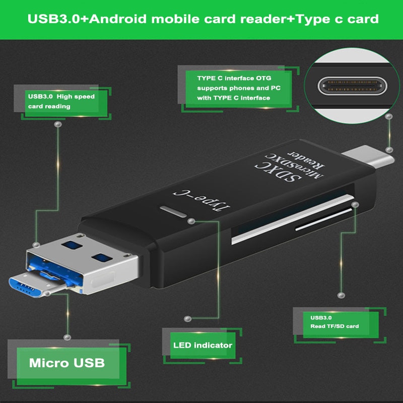 All In One Type C USB 3.0 Micro USB Adapter SD/ Mi... – Vicedeal