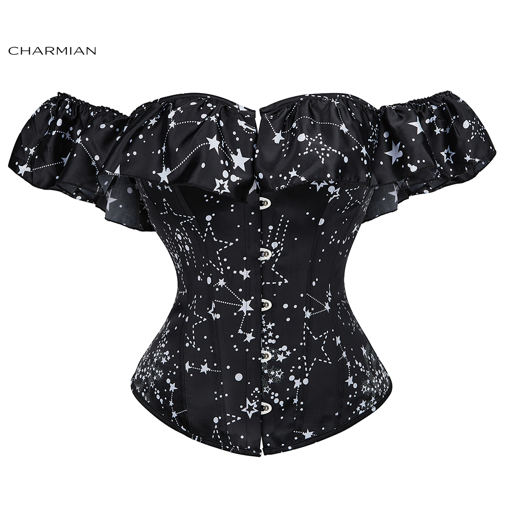 Charmian Gothic Overbust Corset 12 Steel Boned Ruf... – Vicedeal