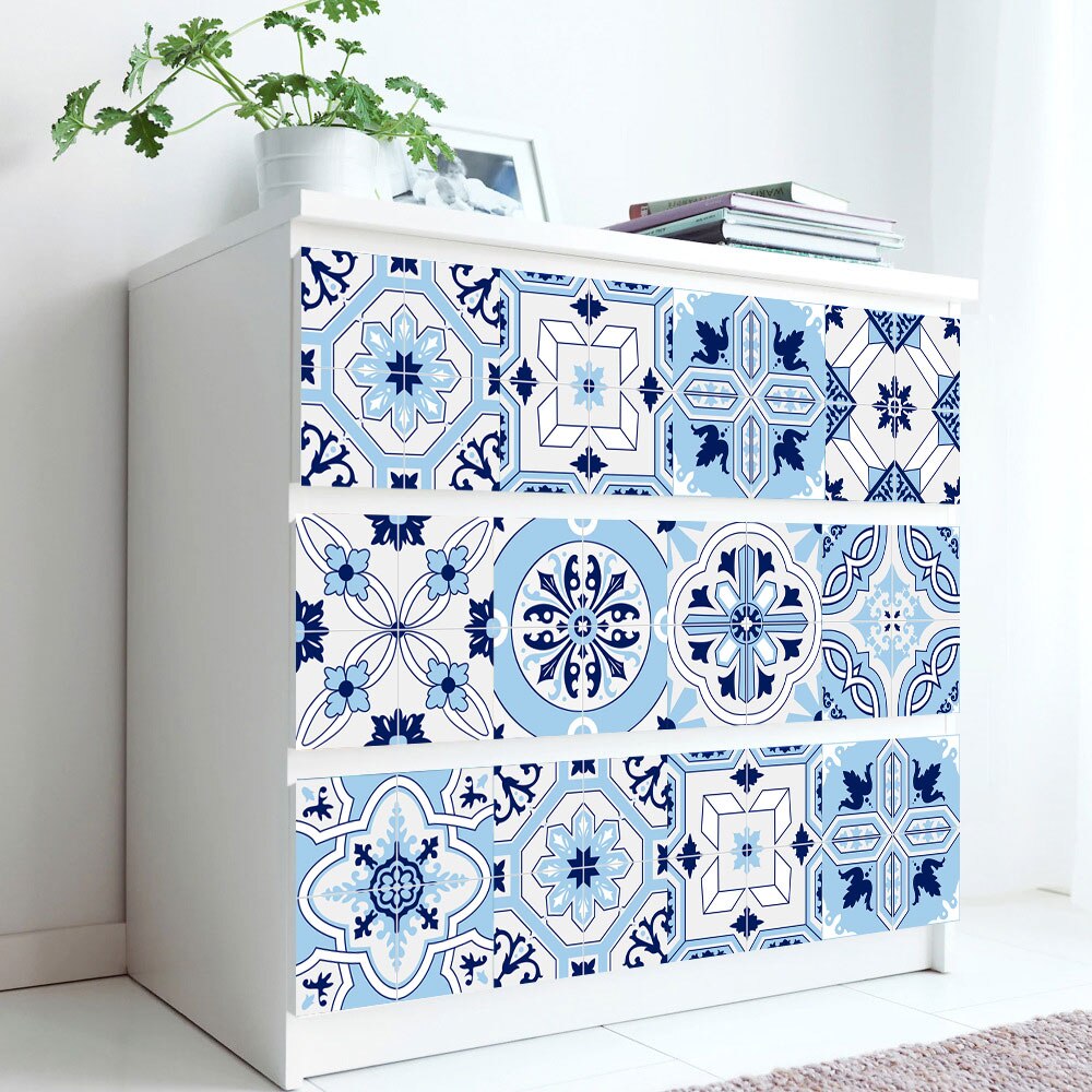 10pcs/set Light Blue Floral Ornament Arabesque Wal... – Vicedeal