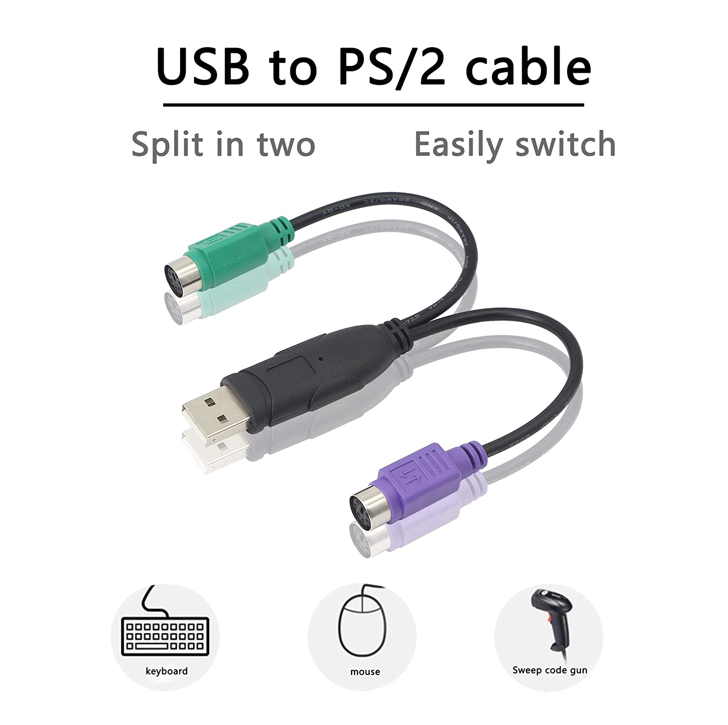 PS/2 to USB Cable PS2 Plug Active USB to Dual PS/2... – Grandado