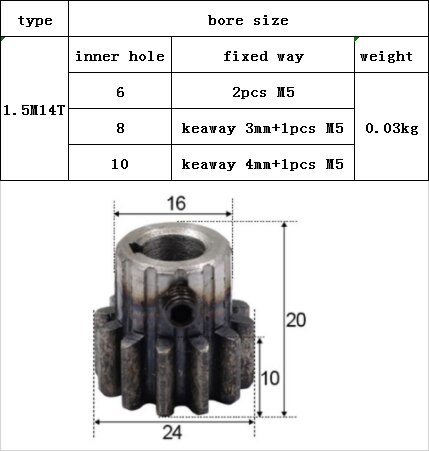 1pcs Spur Gear pinion 1.5M 14T 1.5 mod gear rack 1... – Grandado