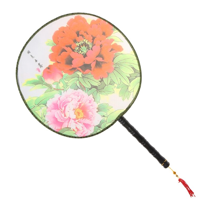 Wood Handle Chinese Vintage Round Hand Fan Print W... – Grandado