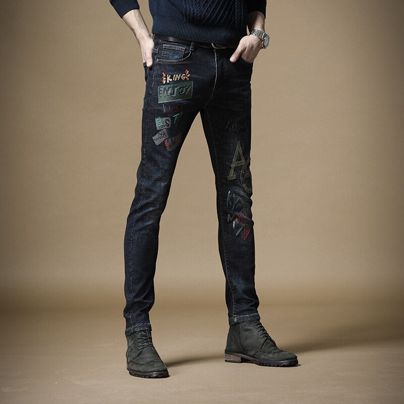 men's male denim jeans high-end embroidered brand ... – Vicedeal