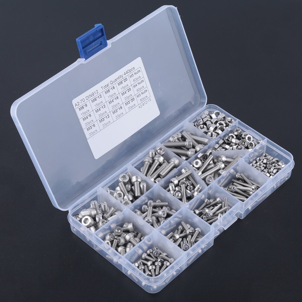 440Pcs M3 M4 M5 Rvs Hex Socket Knop Hoofd Cap Bout... – Grandado