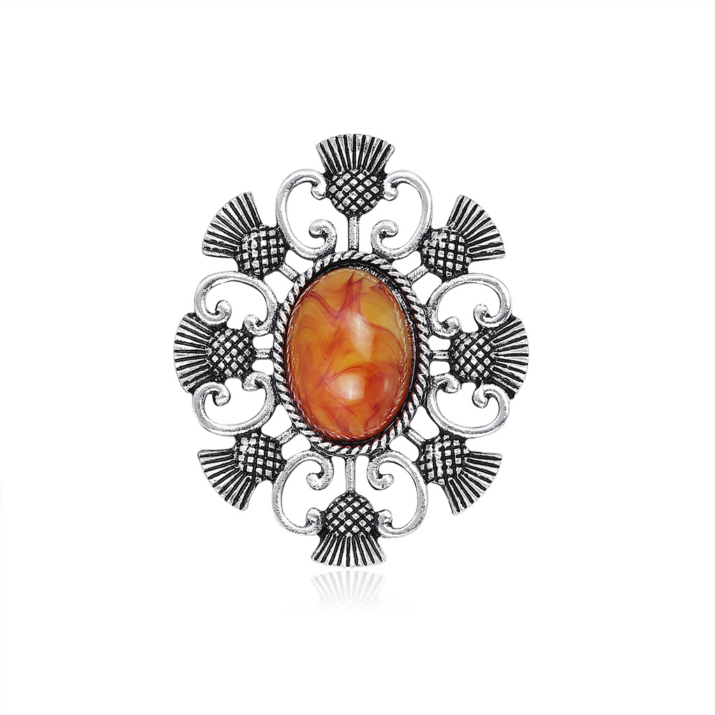 Baroque Retro Court Brooches Pins Resin Stone Meta... – Grandado