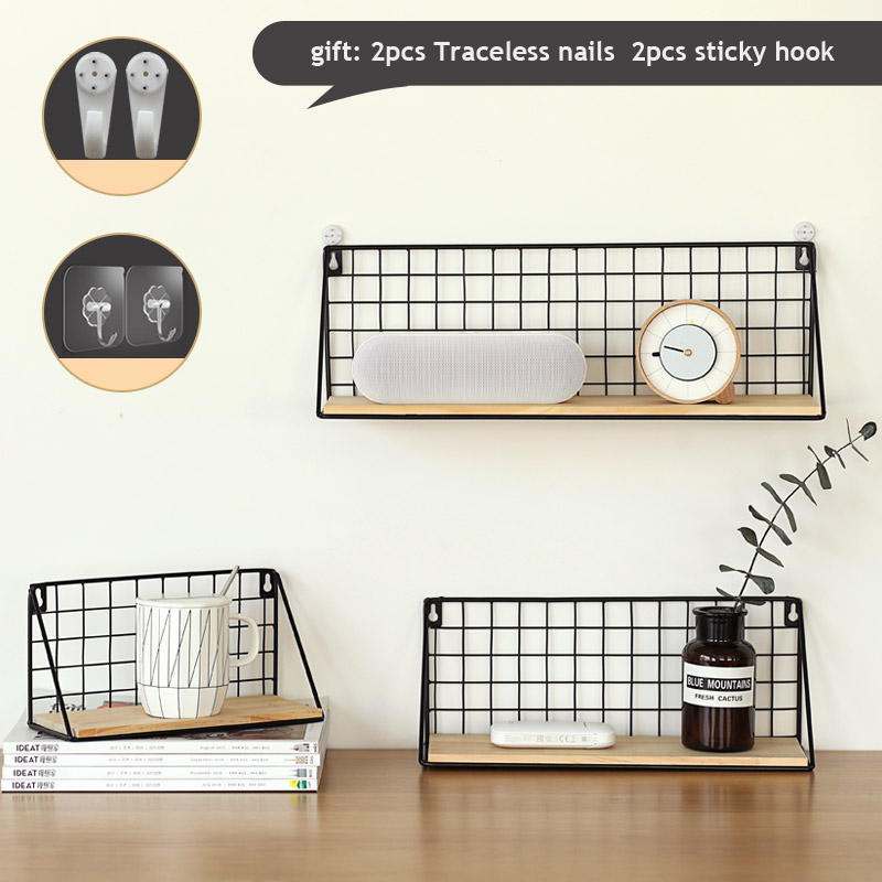 Home Office Wall Shelf Rack Iron Wooden Shelf for ... – Vicedeal