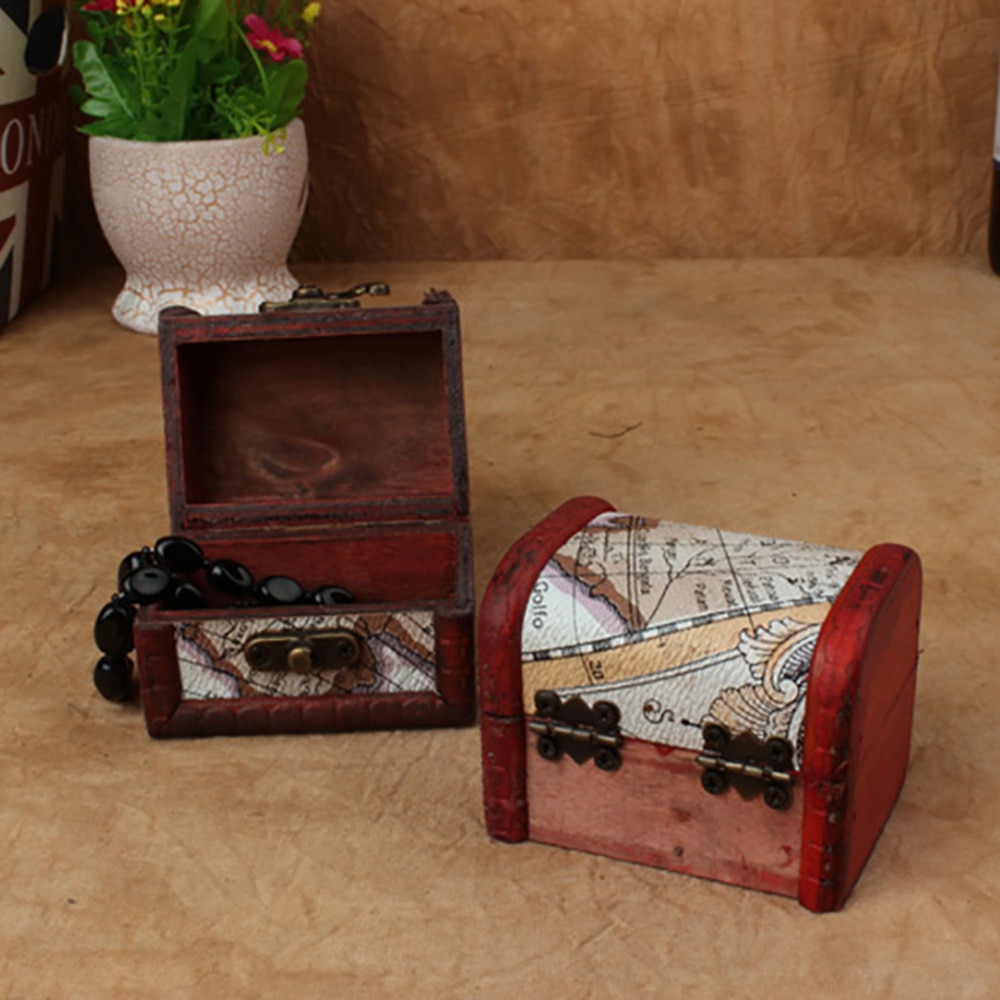 1pc Vintage Small Metal Lock Jewelry Treasure Chest Case Manual Wood ...