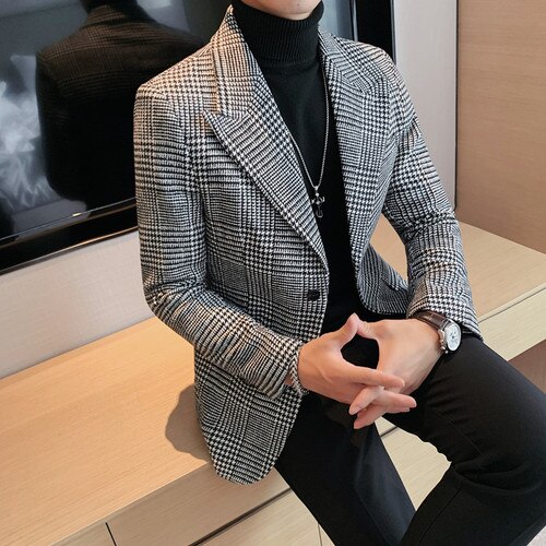 Vintage Plaid Blazer Britse Stijlvolle Man Blazer ... – Vicedeal