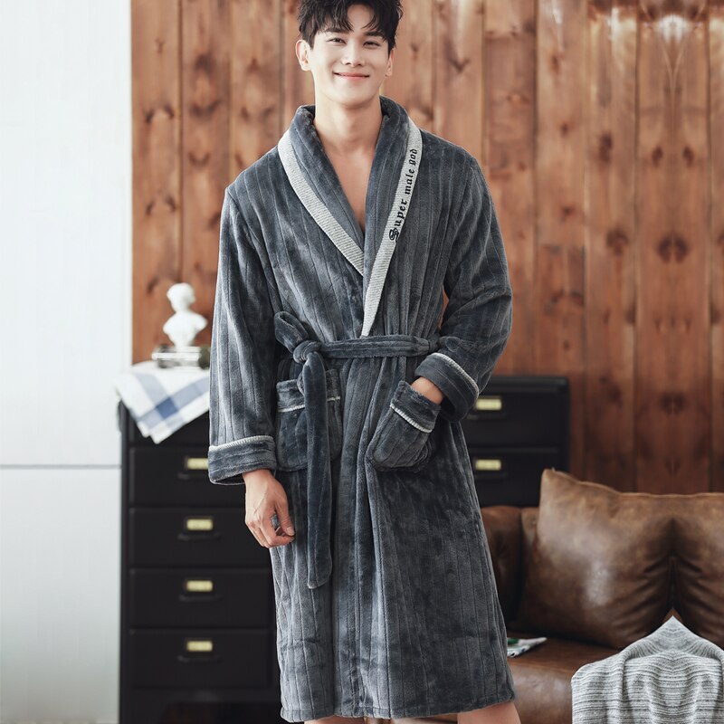 3 color Robe Warm Winter Bathrobe Men Soft Flannel... – Grandado