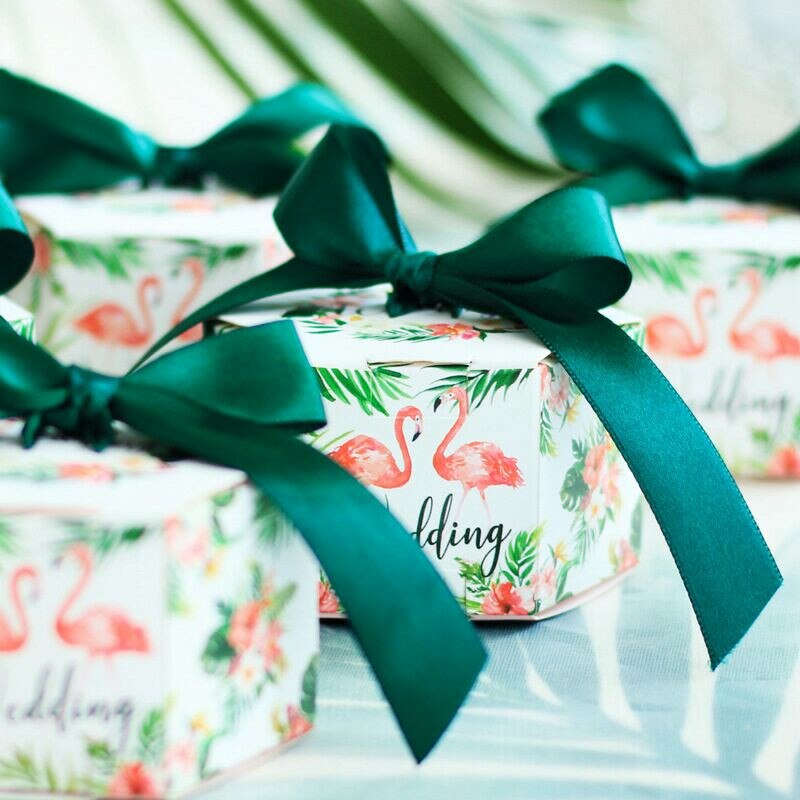 Green wedding candy box Flamingo Candy Box with ri... – Grandado