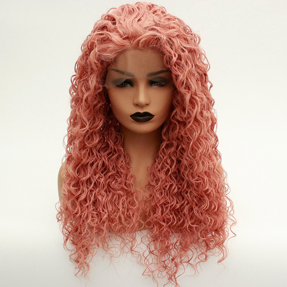 Rose Goud Roze Lace Front Pruik Synthetische Hitte... – Grandado