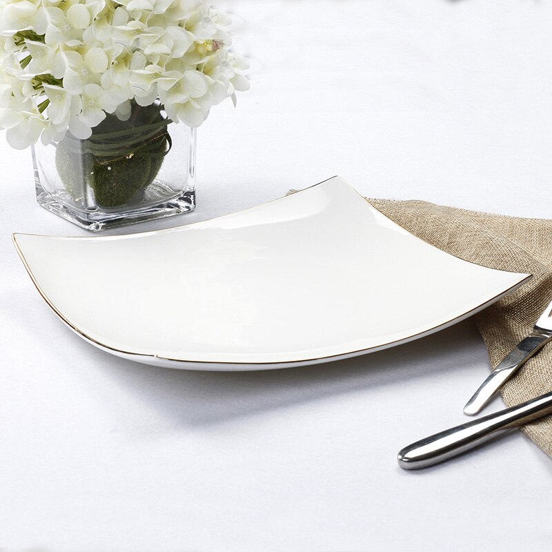 European Bone China Square Dining Plate Soup Bowls Dishes Steak Salad ...