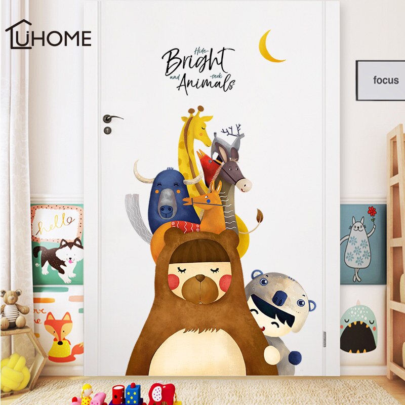 Cartoon Bear Giraffe 3D Wall Sticker Funny Door Wi... – Grandado