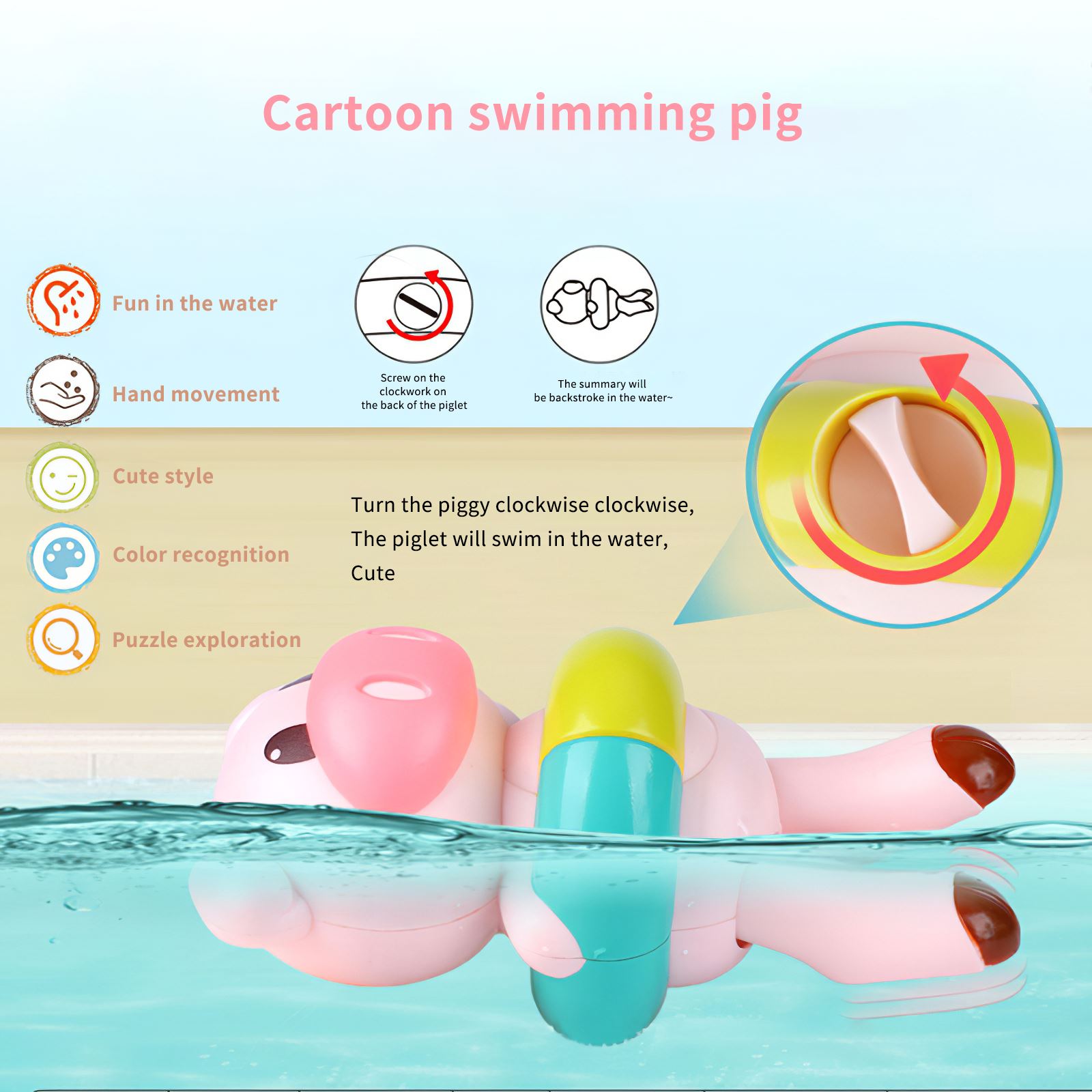 Infant Classic Baby Water Toy Cute Backstroke Pig ... – Grandado