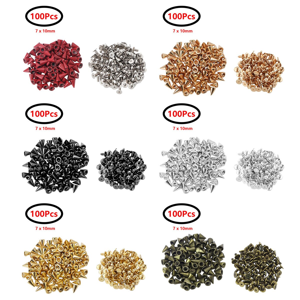 100Pcs Cool Punk Cone Studs Cone Metal Spikes Punk... – Vicedeal