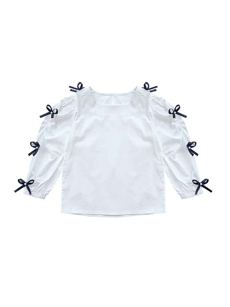 Autumn Girls Long Sleeve White Blouses with Bow Ki... – Vicedeal