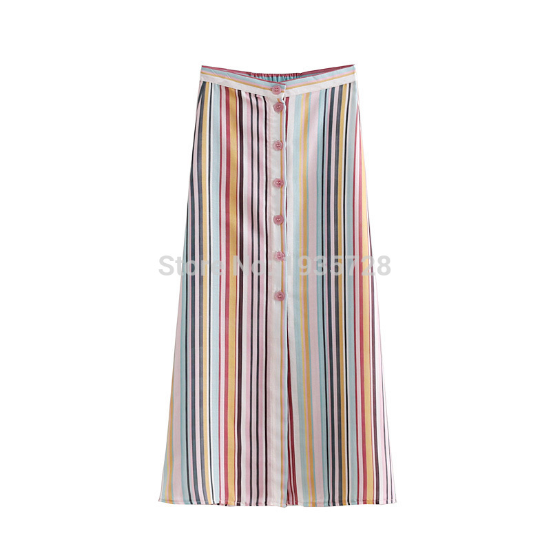 Newest Multi-color Striped Skirt With Buttons - Wi... – Vicedeal