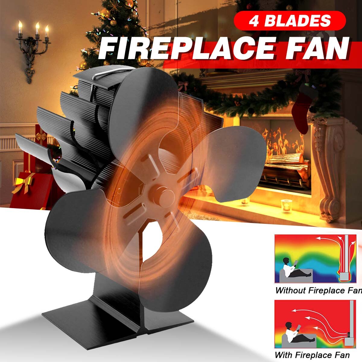 4 Blade Heat Powered Stove Fan Fireplace Fan komin... – Grandado