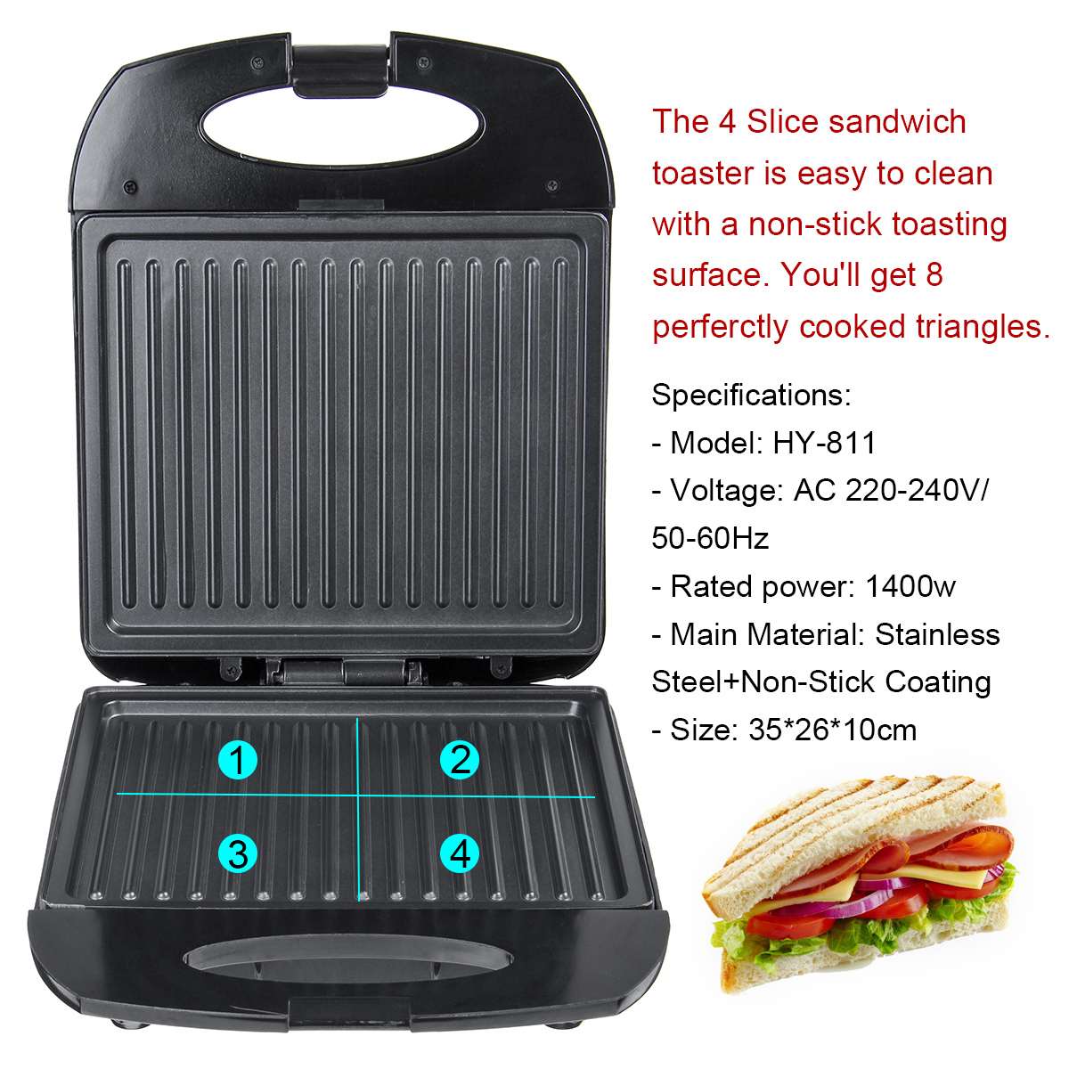 1400w Electric Sandwich Maker Iron Sandwich Maker ... – Grandado