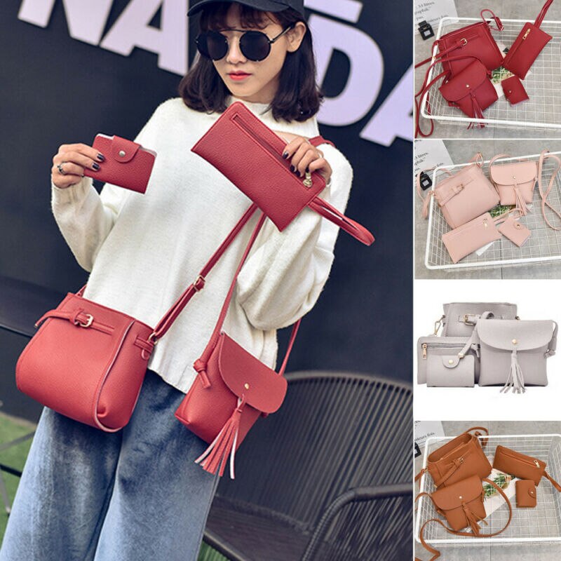 4pcs/set Women Ladies Leather Handbag Shoulder Tot... – Vicedeal