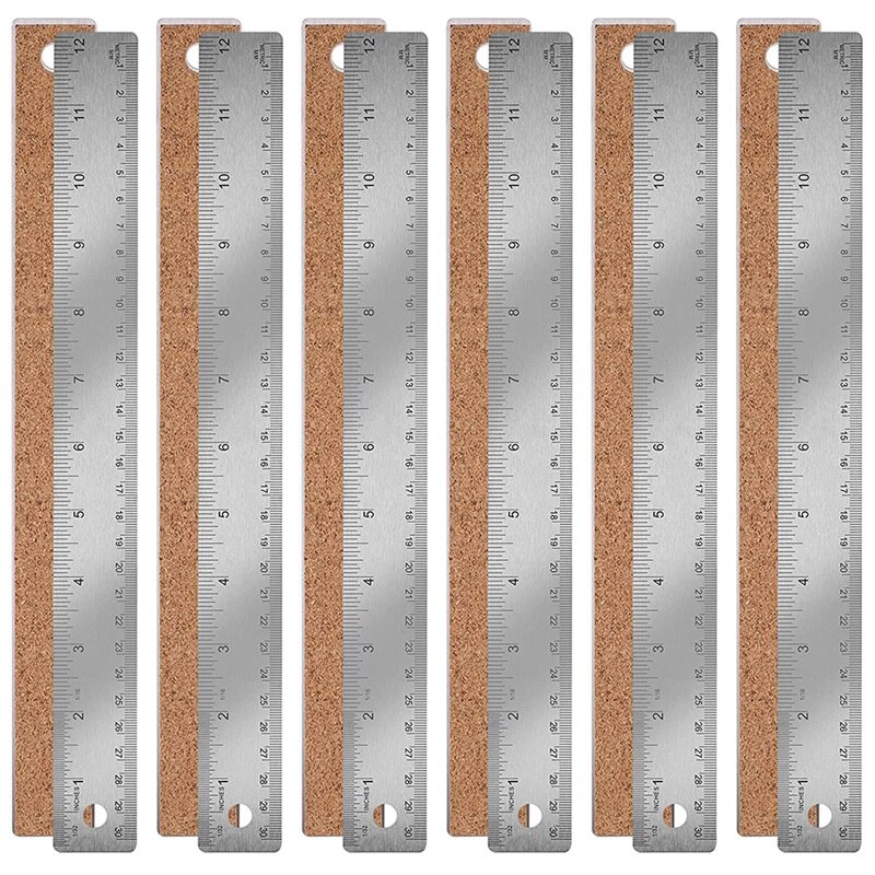 6Pcs12 Inch Stainless Steel Ruler,Cork Backing Sta... – Grandado