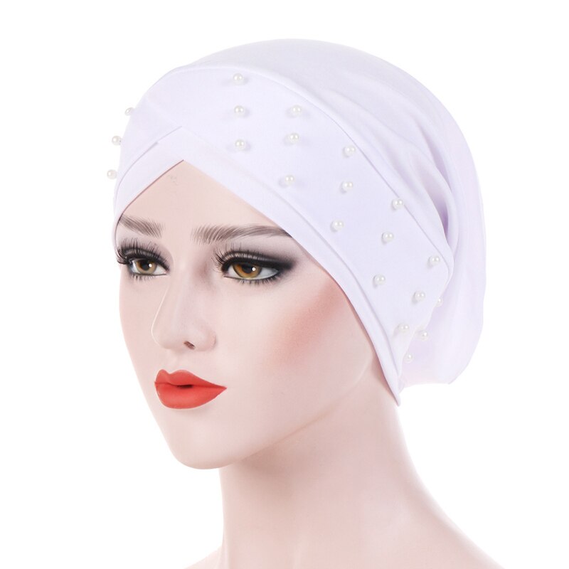 cotton solid folds pearl muslim turban scarf women... – Vicedeal