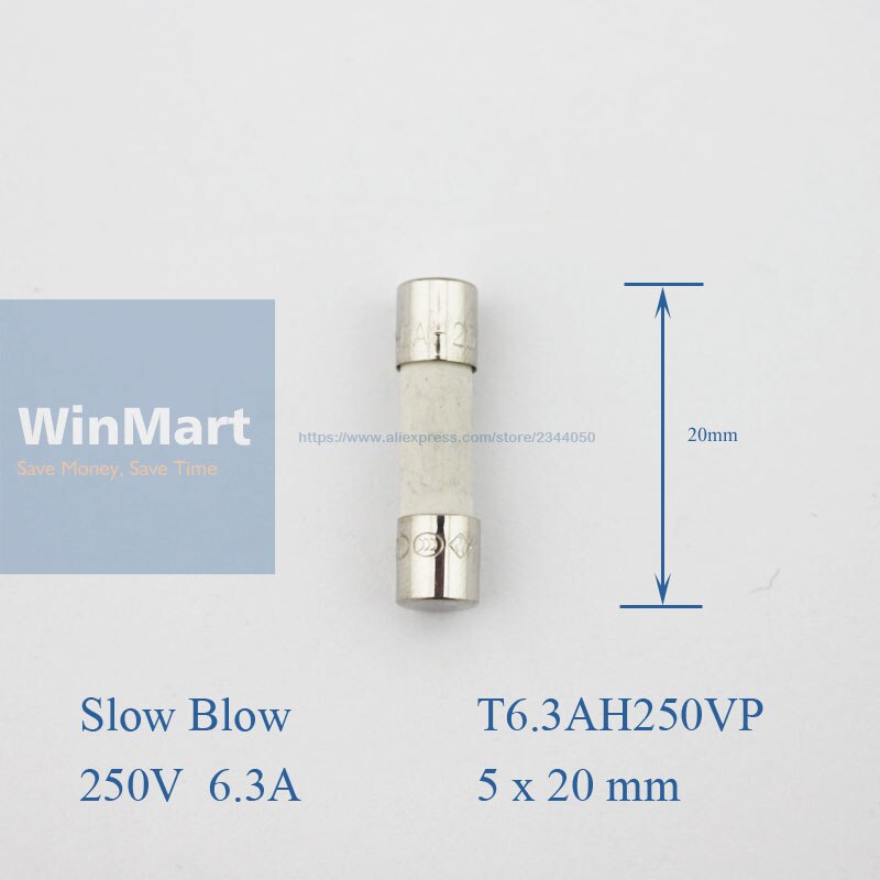 10 pieces 250V 6.3A Slow Blow 5x20mm Ceramic Tube ... – Grandado