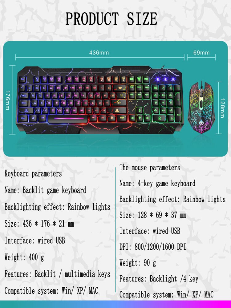 Jhc wired spil tastatur mus combos spil tastatur o... – Grandado