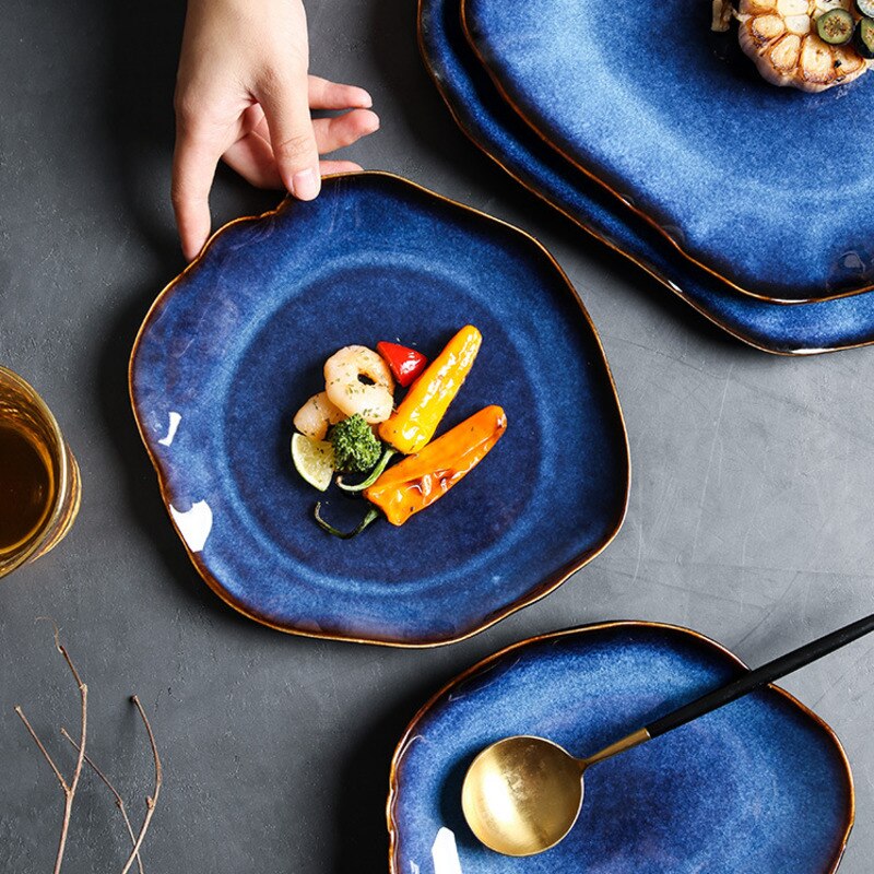 Japanese Ceramic Flat Plate Food Dish Pottery Irre... – Grandado