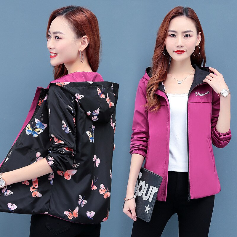 Spring Female Windbreaker Print Hooded Short Jacke... – Grandado