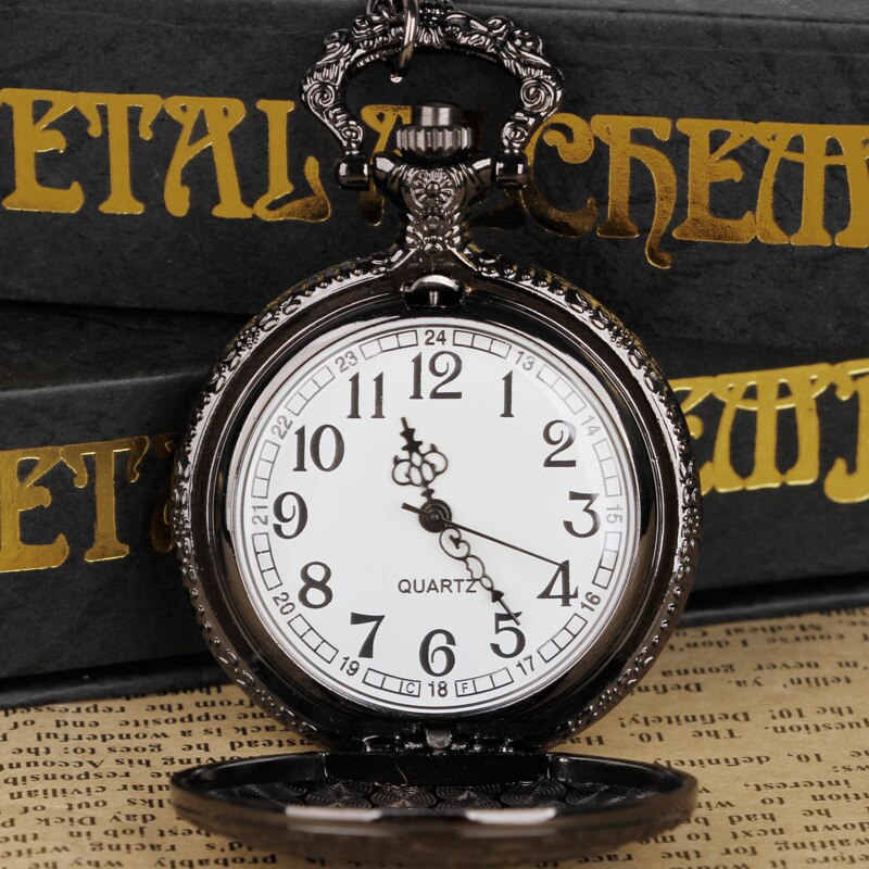 Engraved Wolf Vintage Black Quartz Pocket Watch Me... – Vicedeal