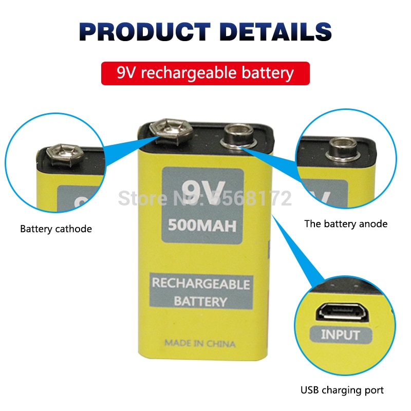 1 st usb-batteri 9v 500 mah li-polymer uppladdning... – Vicedeal