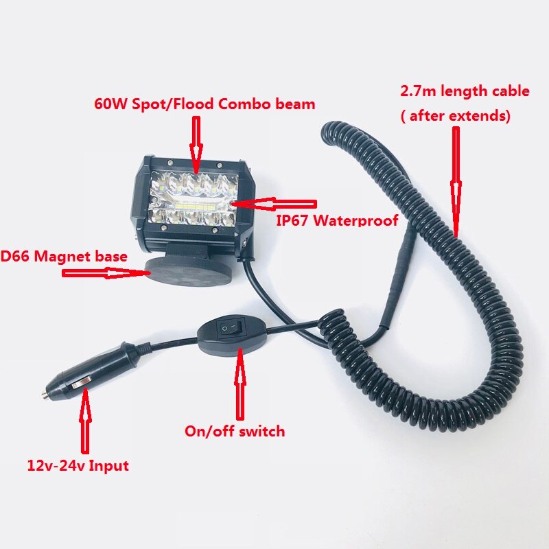 Waterproof Car led headlight Magnetic base Spring ... – Grandado