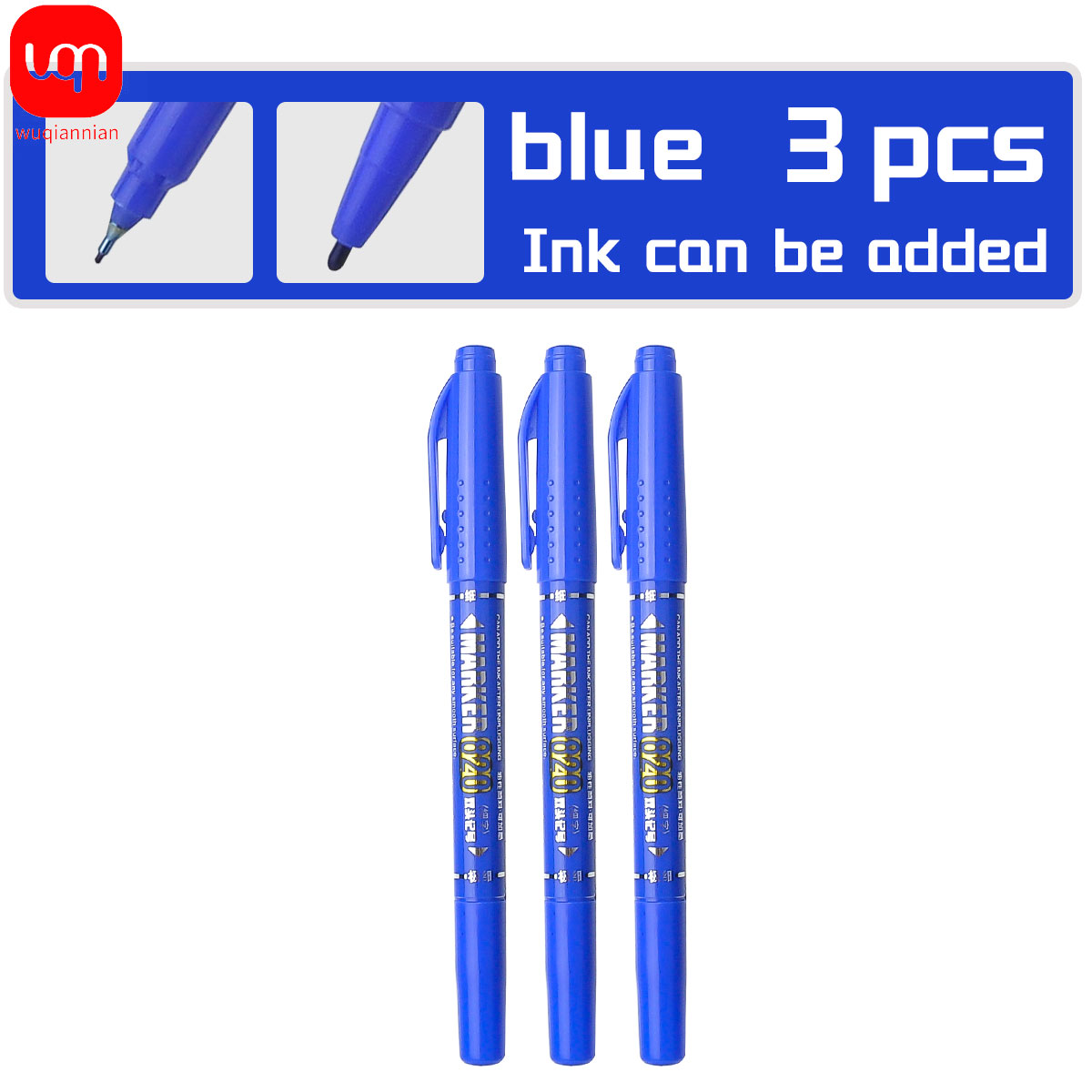 3Pc Permanent Markers Black Blue Red Double Headed... – Grandado