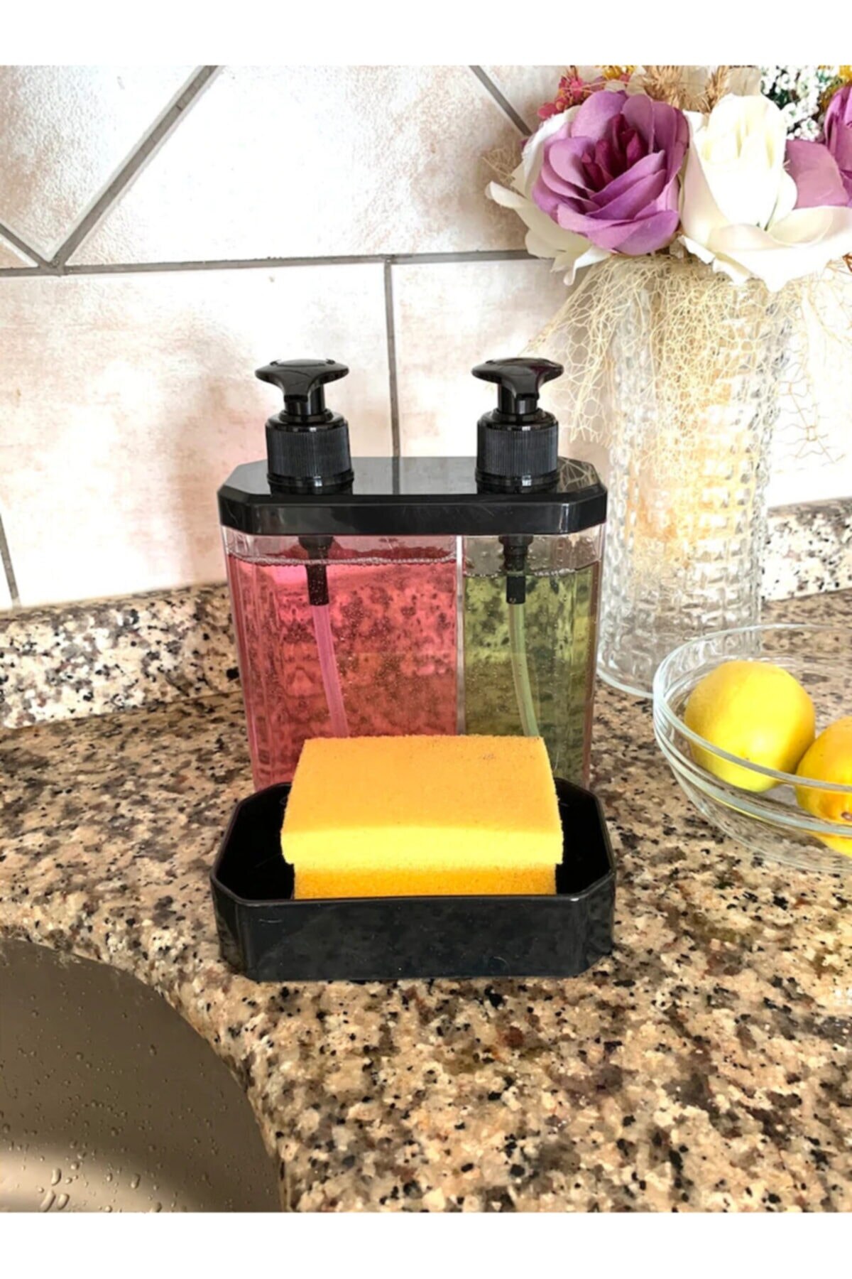 Twin Dual Liquid Soap Dispenser And Black Sponge H... – Grandado
