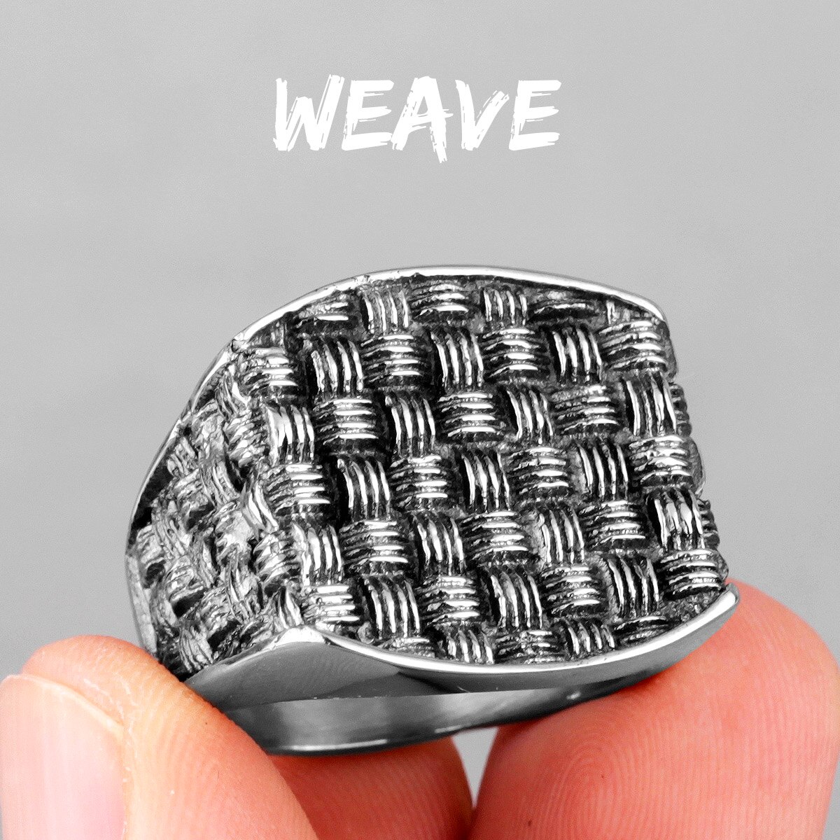 Grid Weave Stainless Steel Mens Rings Punk Retro U... – Vicedeal