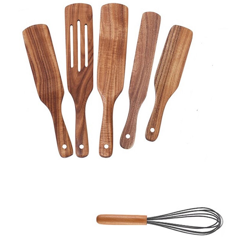 6 Pcs Teak Cooking Utensils Non Stick Wood Cookwar... – Grandado