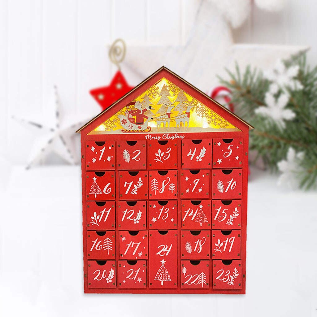 Kerst Rode Houten Advent Kalender Met Led Licht Ta... – Vicedeal