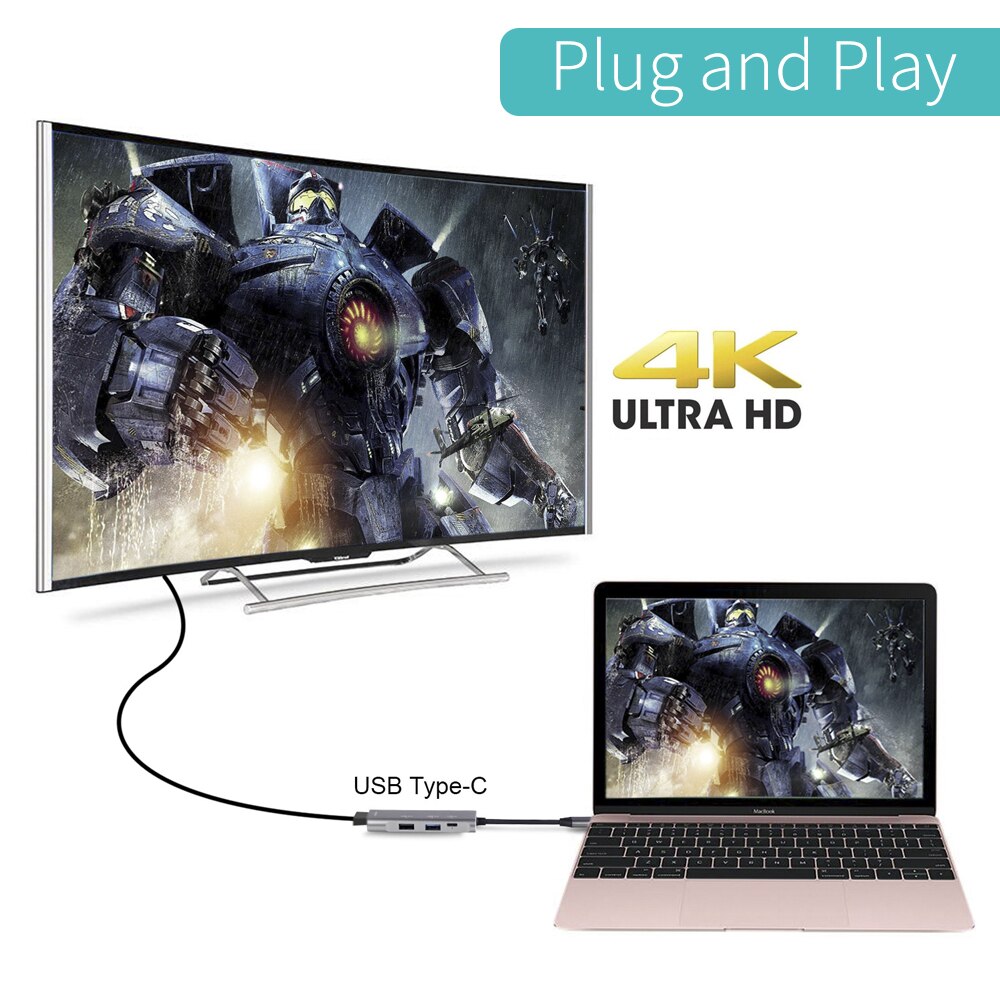 USB Typ C HUB USB-C Zu HDMI 4K USB 3.0 2,0 Thunder... – Vicedeal